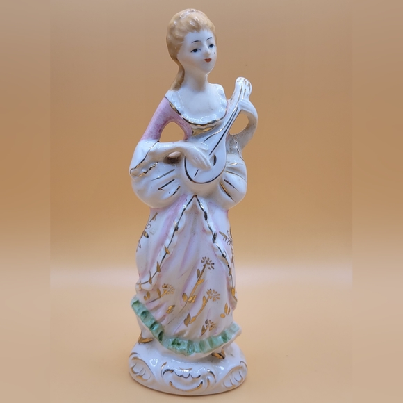 Other | Vintage Porcelain Victorian Lady Playing The Lute Marked Japan ...
